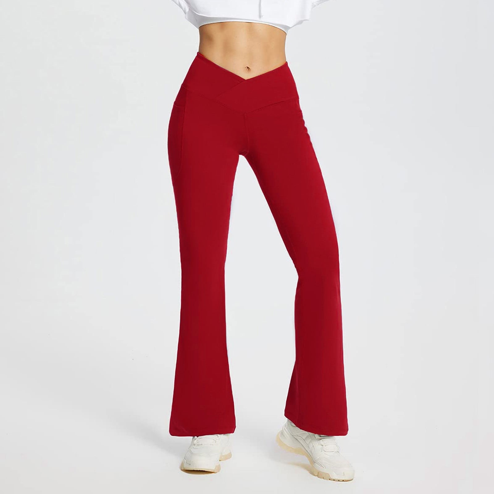 Spandex Yoga Cargo Pants for Women Red Leggings High Waist Stretchy ...
