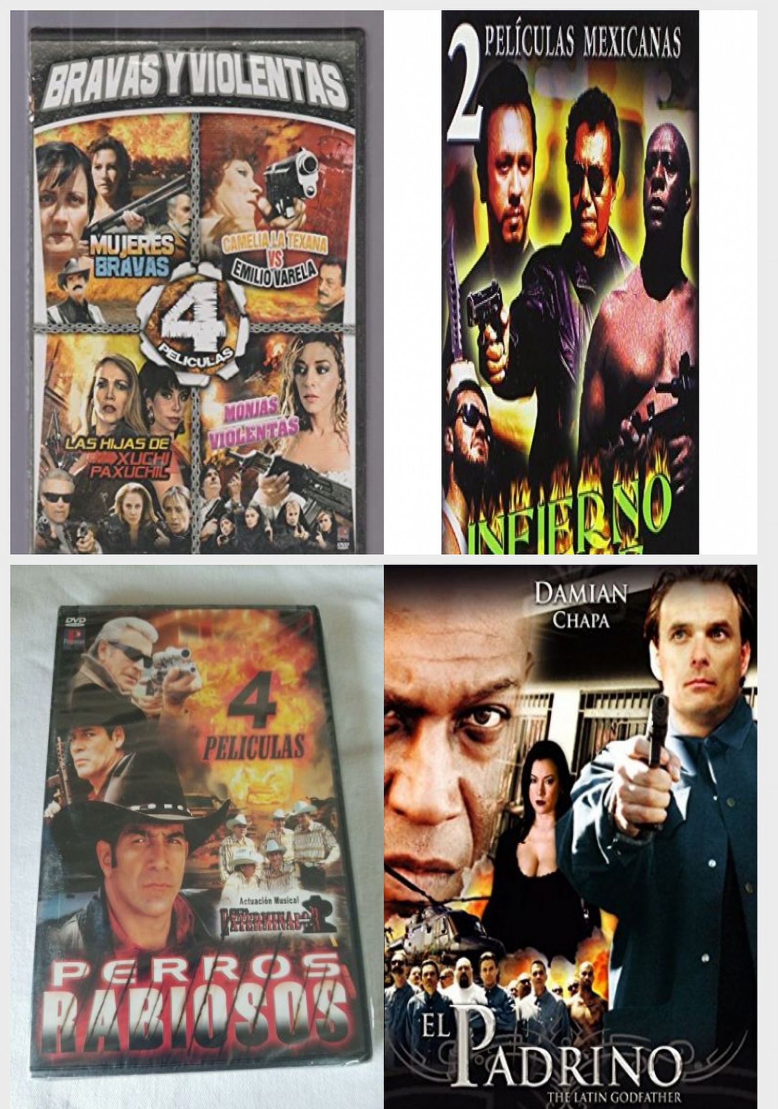 Spanish 4 Pack DVD Bundle: 2 Peliculas Mexicanas: Chacales de La Calle ...