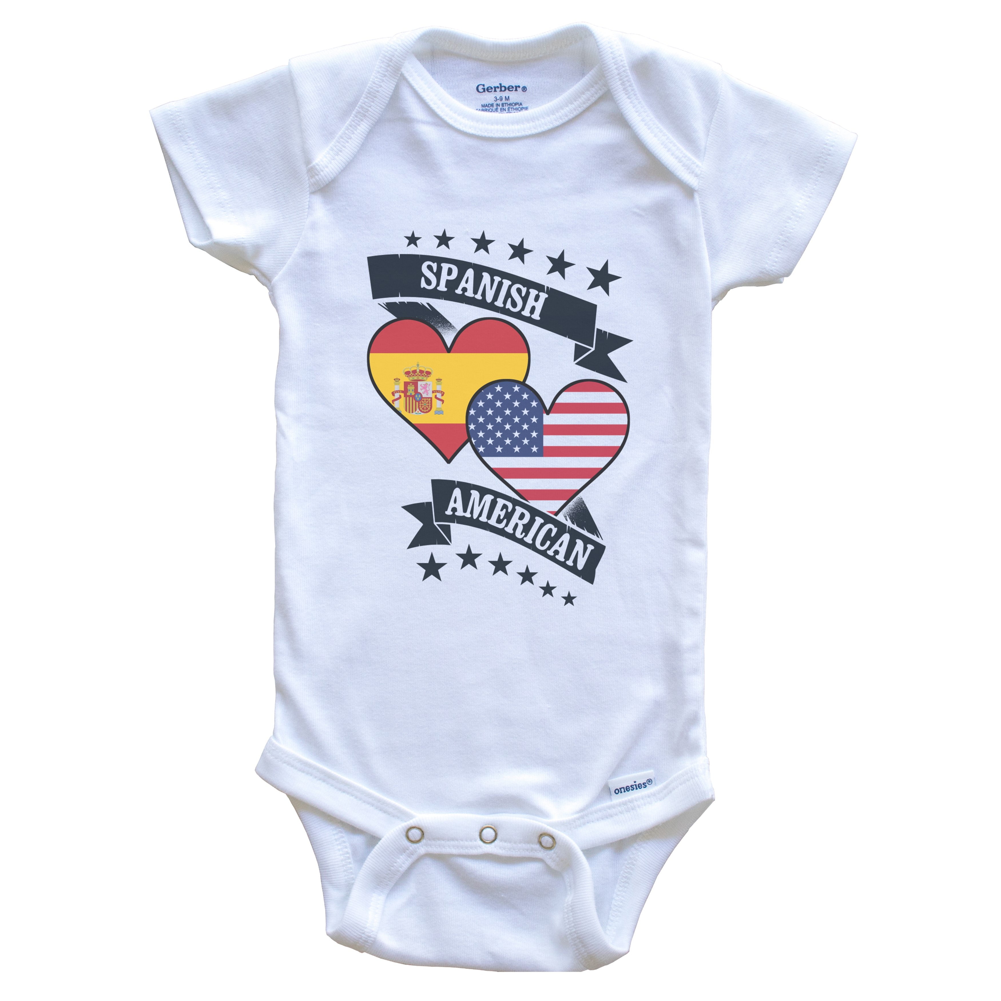 Spanish American Heart Flags Spain America Baby Bodysuit, 6-9 months ...