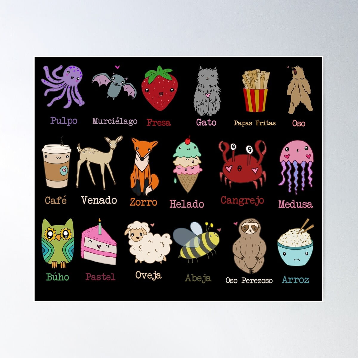 Spanish Animals And Foods Español Poster Wall Art, Modern Wall Decor ...