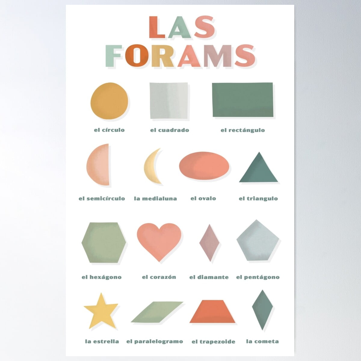 Spanish Boho Shapes Educational Classroom Poster | Homeschool Decor ...