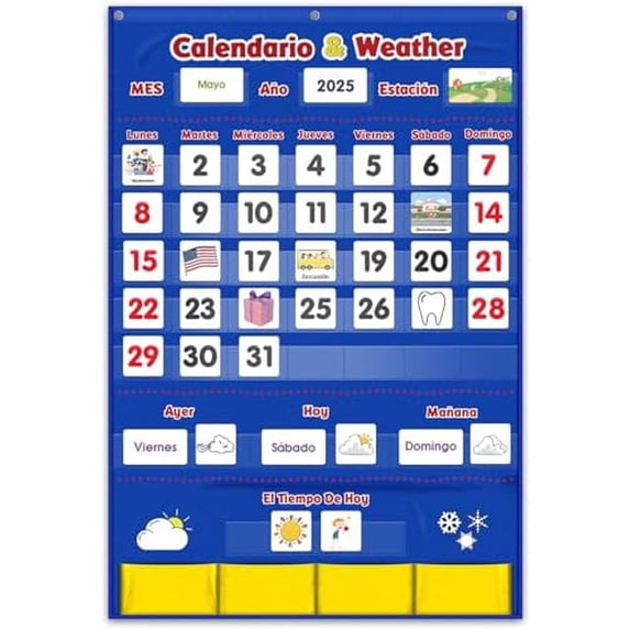 Spanish Calendar and Weather Pocket Chart, Classroom Organized Chart ...