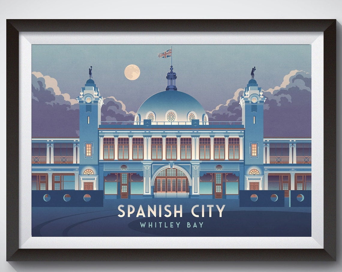 Spanish City Travel Poster, Whitley Bay, North Tyneside, Ballroom ...