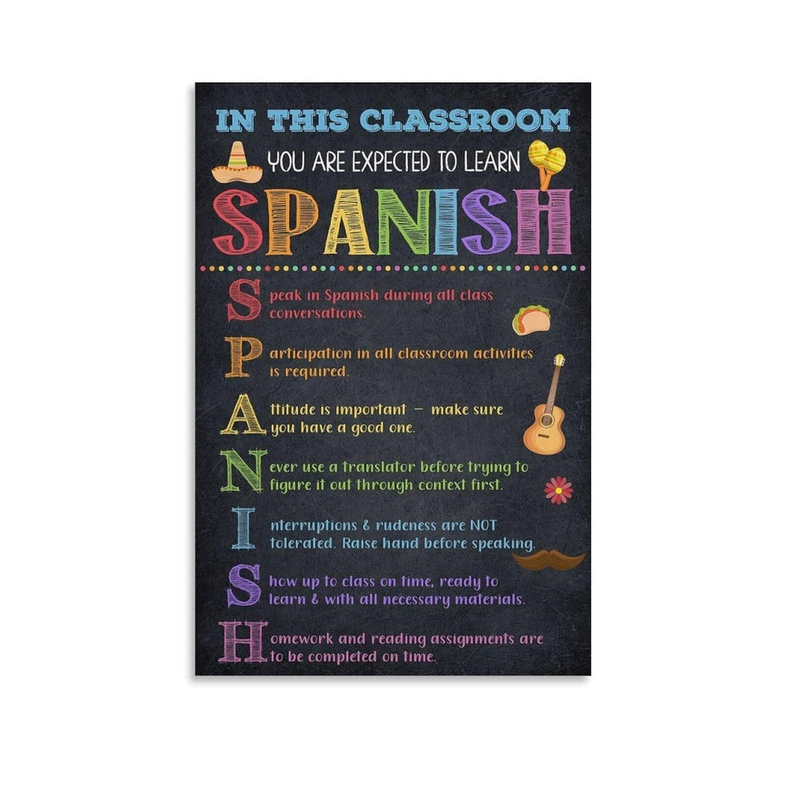 Spanish Class Rules Poster - Classroom Expectations for Learning ...