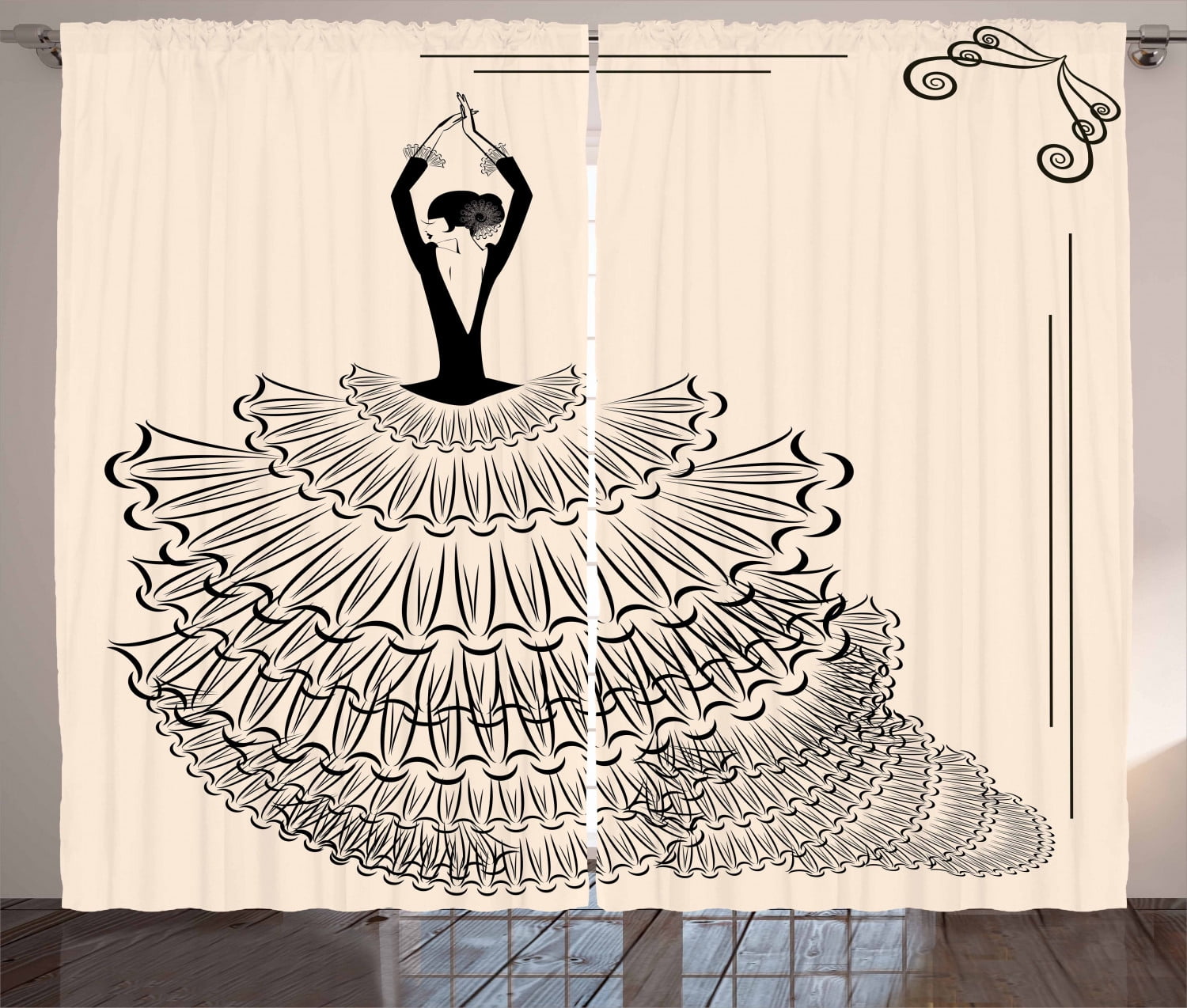 Ambesonne Spanish Curtains 2 Panel Set, Back View Flamenco Lady, 108" x ...