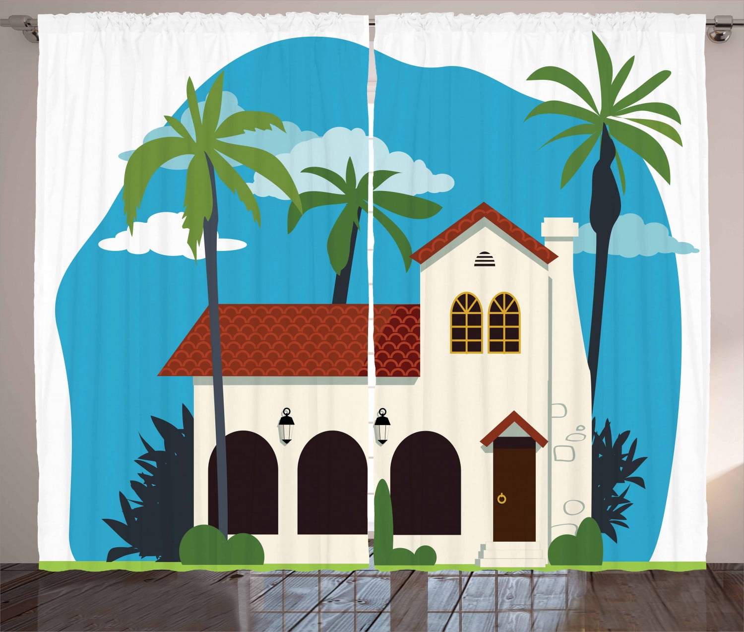 Spanish Curtains 2 Panels Set, Old Fashioned Mediterranean Cottage ...