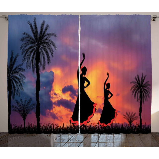 Ambesonne Spanish Curtains 2 Panel Set, Girls Dancing Flamenco, 108" x ...