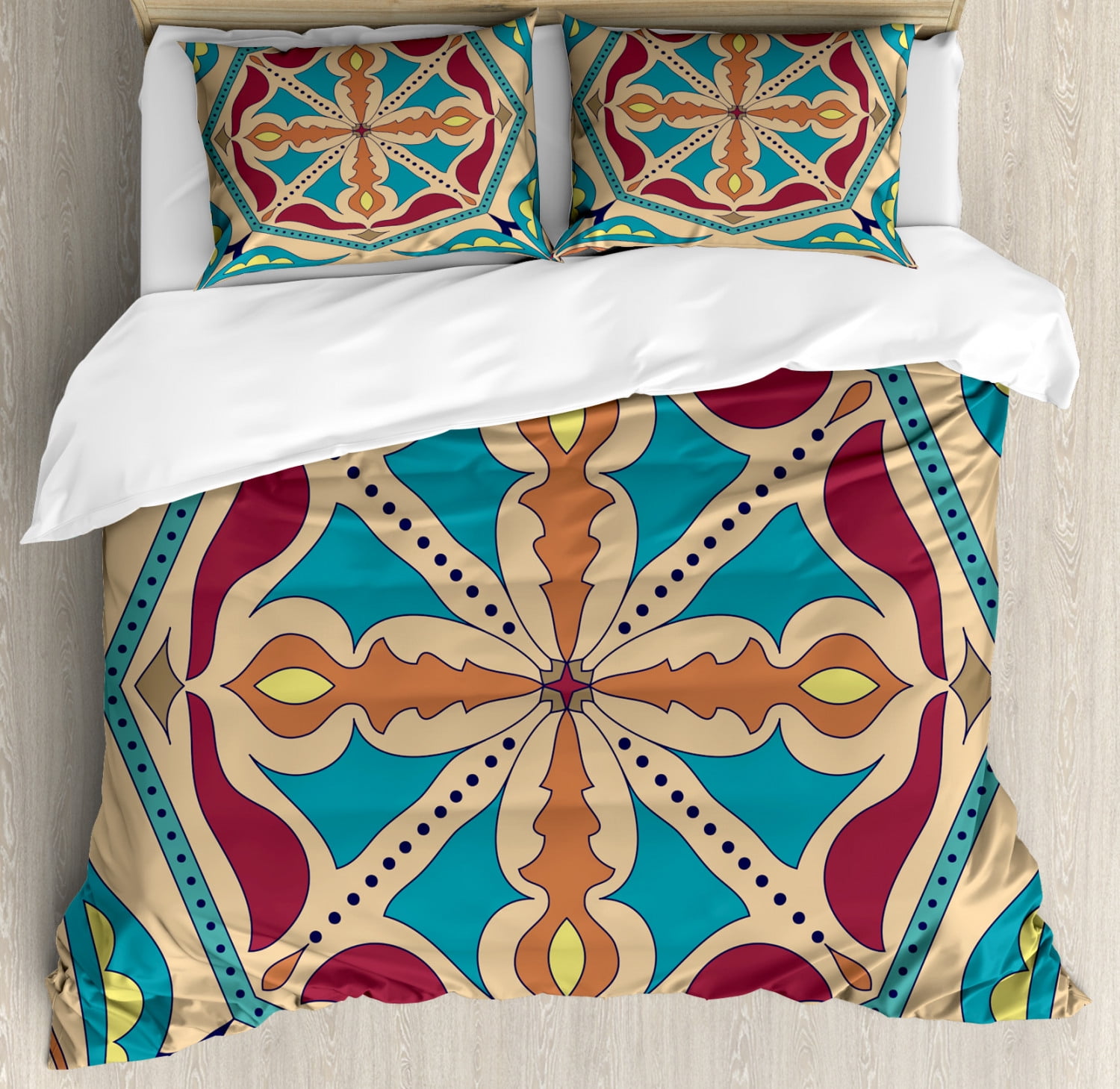 Spanish Duvet Cover Set Queen Size, Ethnic Azulejo Talavera with ...