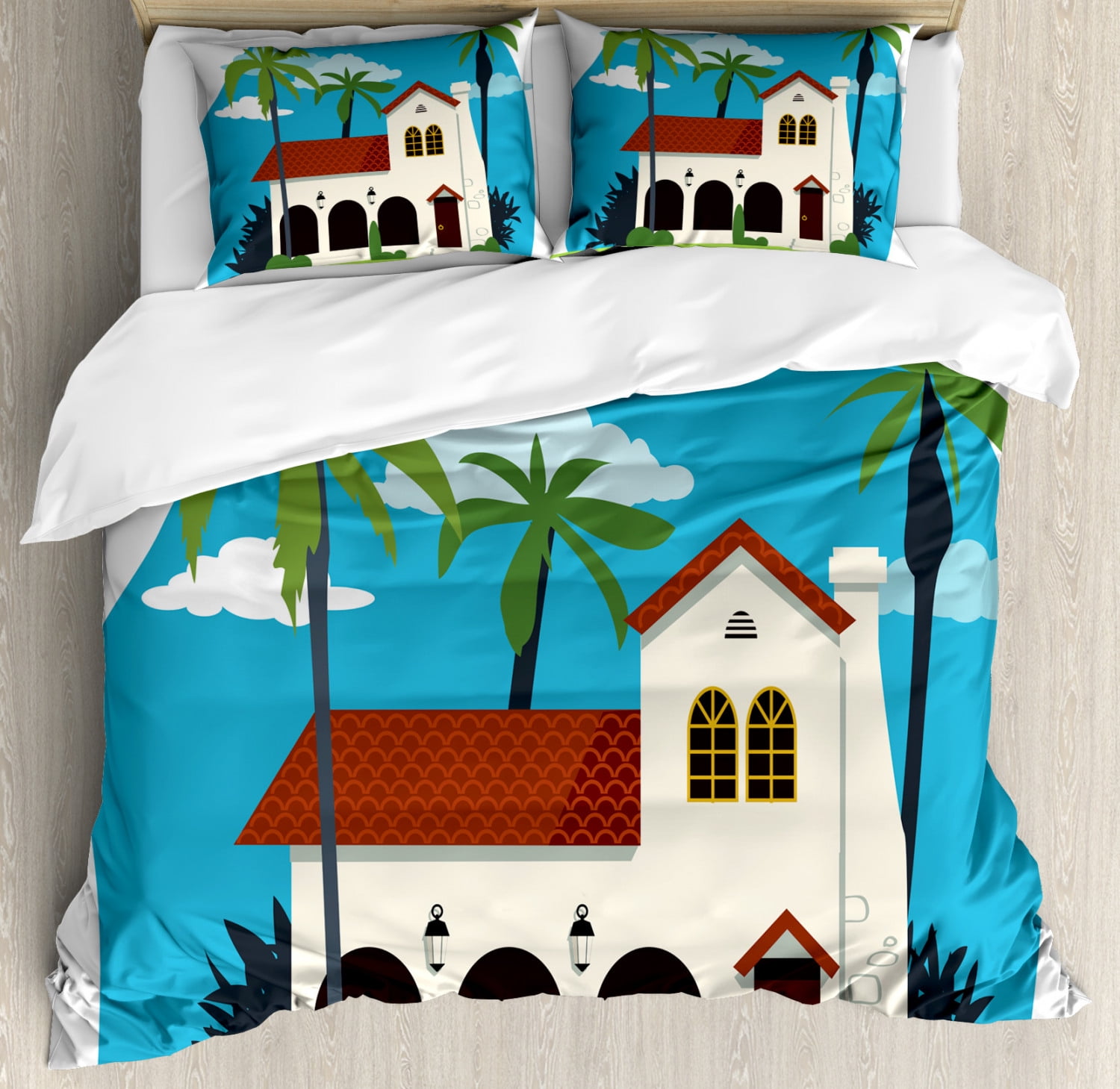 Spanish Duvet Cover Set Queen Size, Old Fashioned Mediterranean Cottage ...