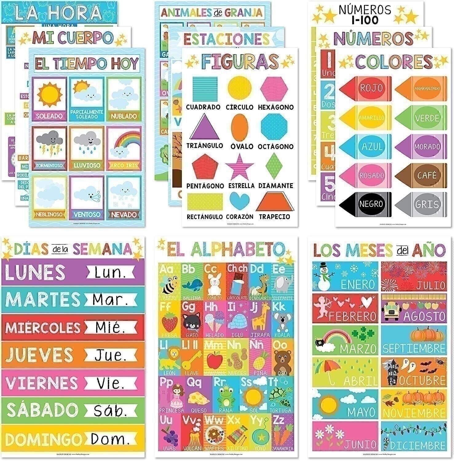 Spanish Educational Posters, Bilingual Learning Chart for Kindergarten ...