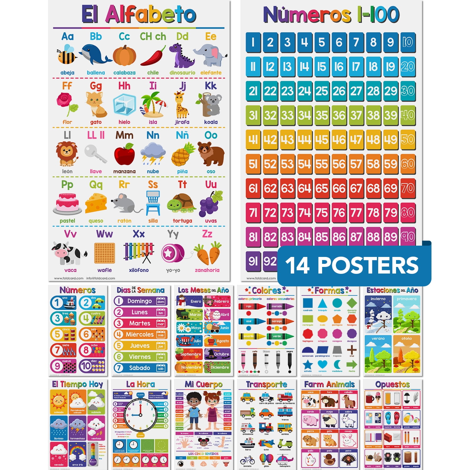 Spanish Educational Posters for Kids – Bundle of 14 Bilingual Classroom ...