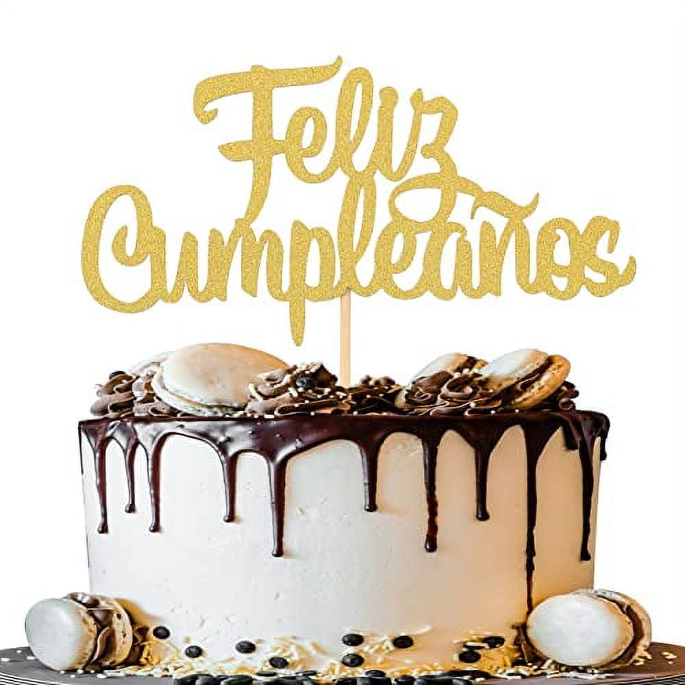 Spanish Feliz CumpleaÃ±os Cake Topper - Gold Glitter Happy Birthday Cake Topper, Fiesta Theme ...