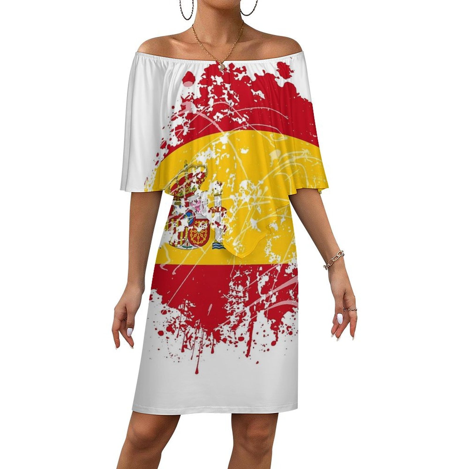 Spanish Flag Women's Off The Shoulder Ruffles Summer Wedding Guest ...