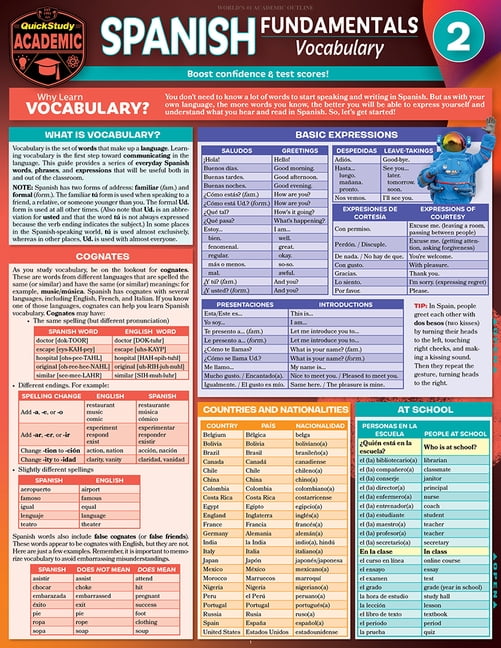 Spanish Fundamentals 2 - Vocabulary : a QuickStudy Laminated Reference Guide (Edition 2) (Other ...