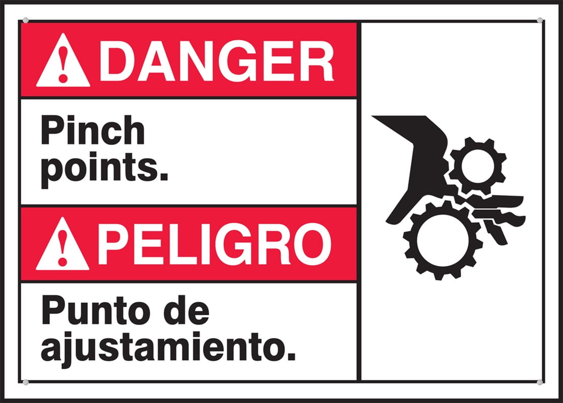 Spanish Mexican Bilingual Danger Visual Alert Safety Sign Pinch Points ...