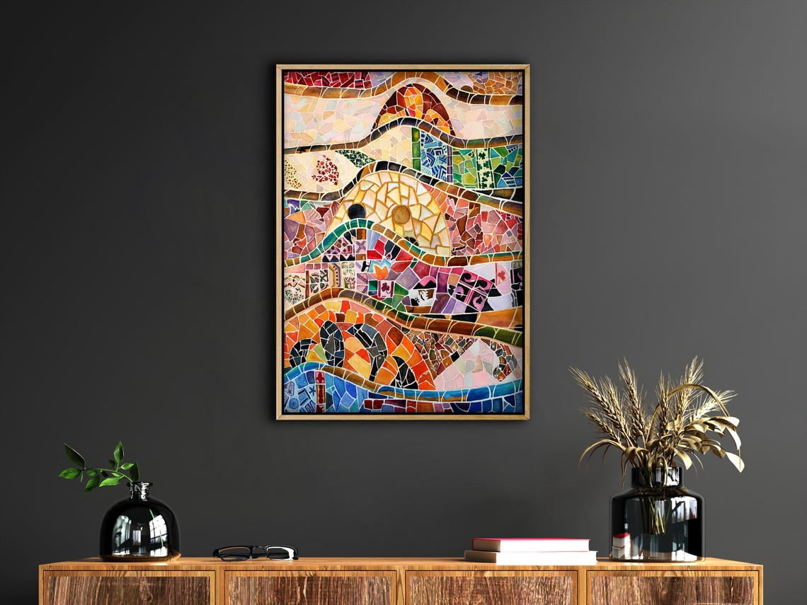 Spanish Modernist Barcelona Park Guell Mosaic Abstract Colorful Tile ...