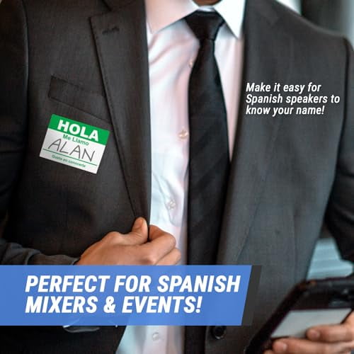 Spanish Name Tags (4 x 2.3 inch, Green - 100 Labels) Hola, Me Llamo ...
