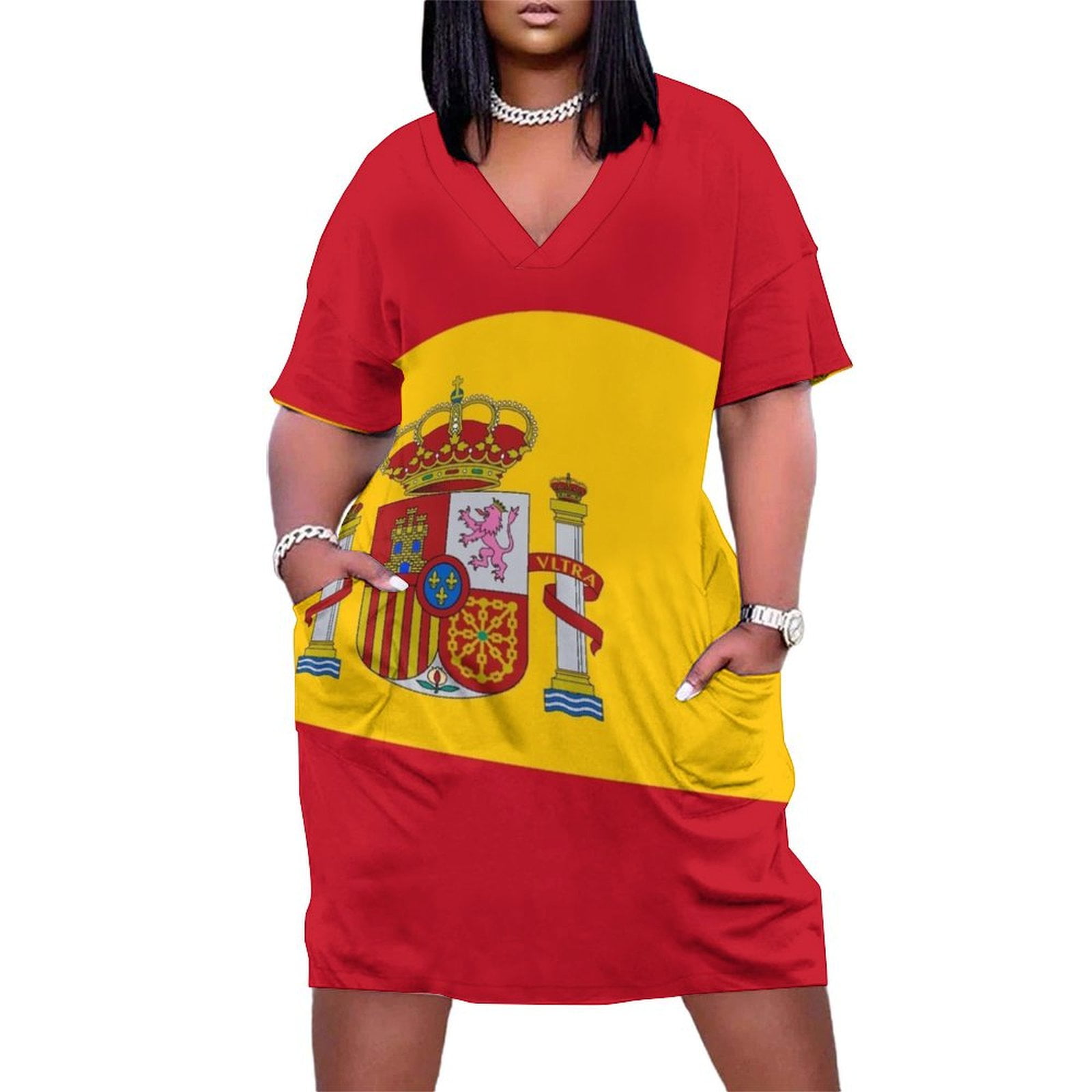 Spanish National Flag Loose Pocket Dress womans clothing birthday dress for women luxury 2025 ...