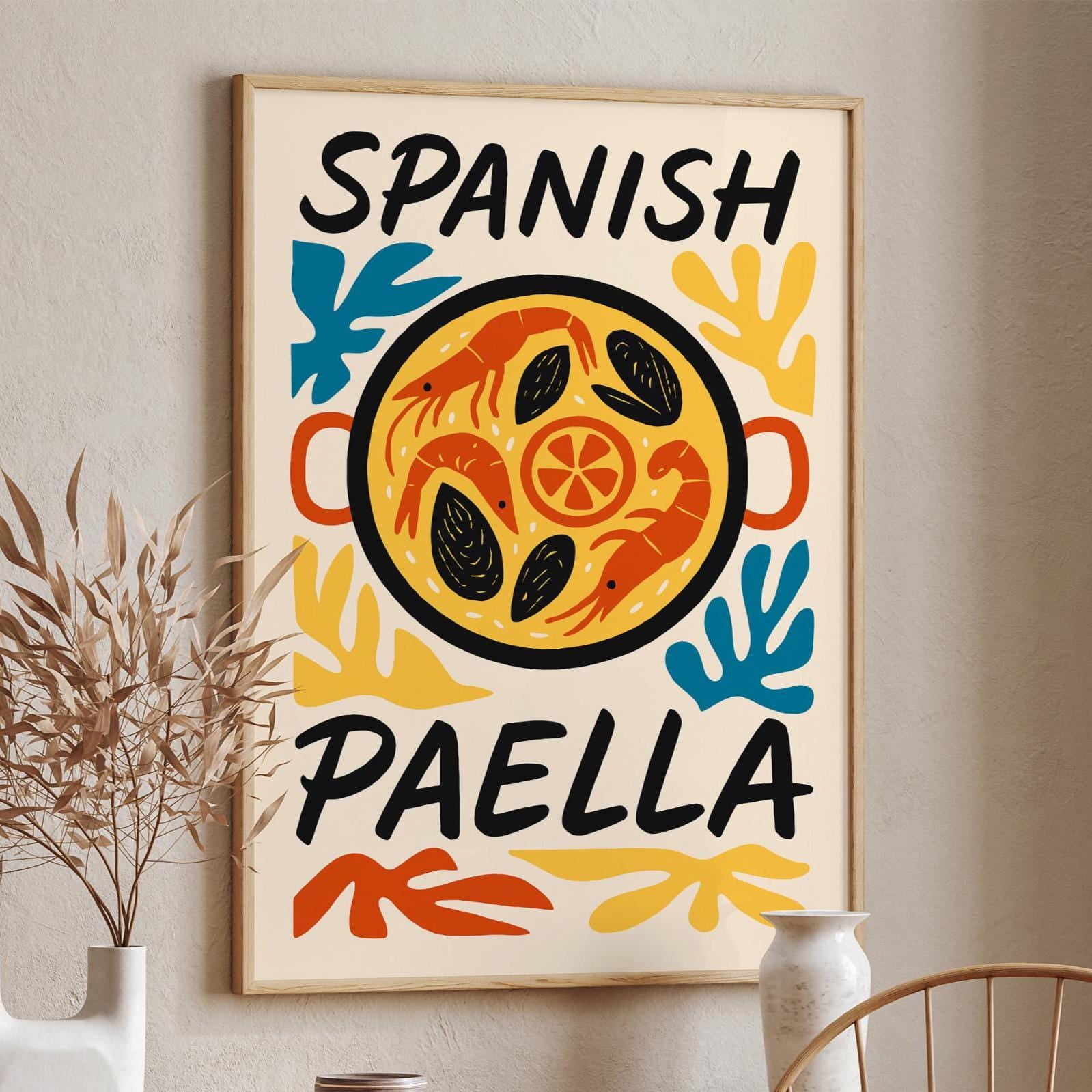 Spanish Paella Dish Poster, Kitchen Wall Art, Mediterranean Print ...