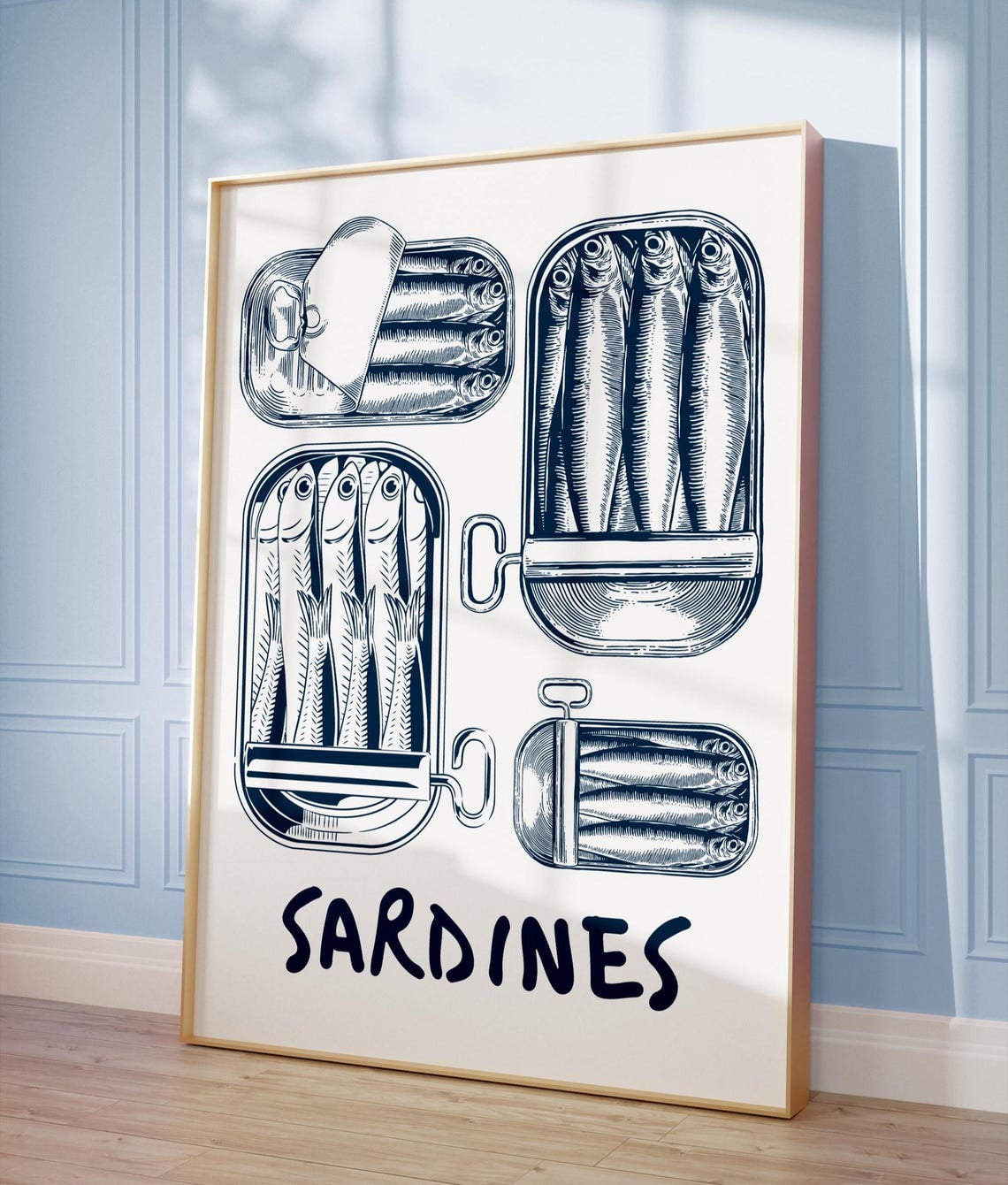 Spanish Sardine Tin Poster Vintage Blue Coastal Kitchen Wall Art ...