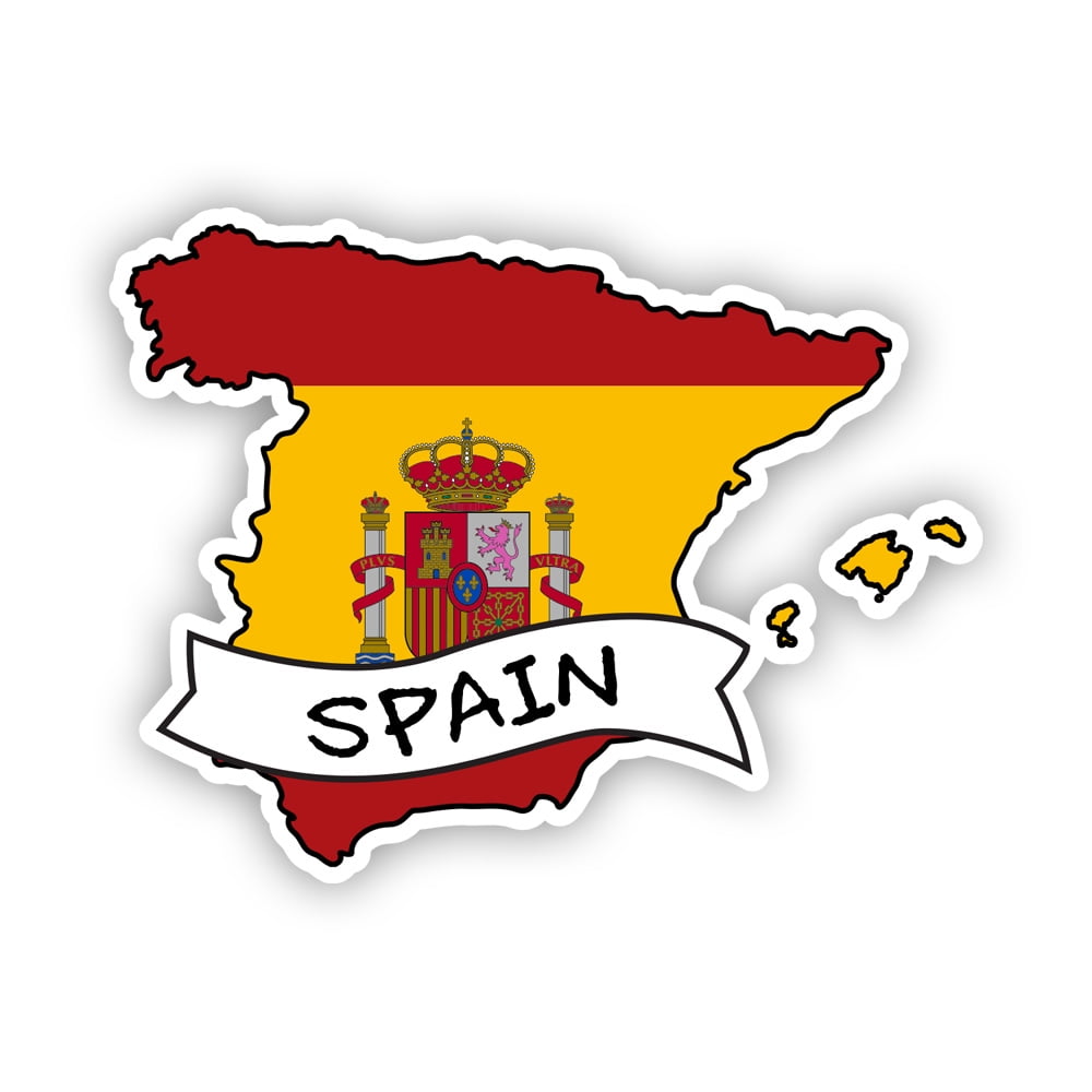 Spanish Shaped Spain Flag Sticker Decal - Self Adhesive Vinyl - Weatherproof - Made in USA ...
