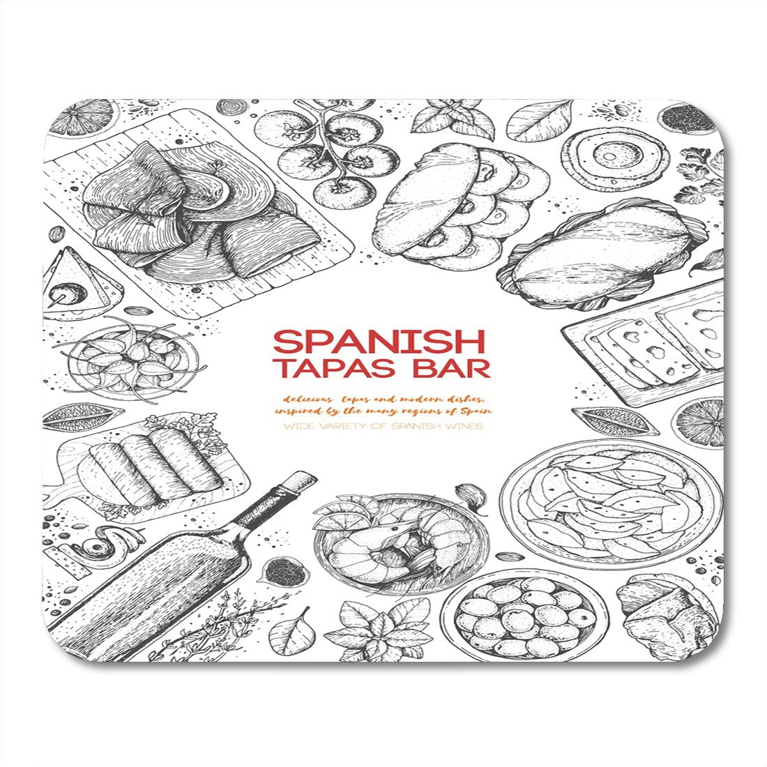 Spanish Tapas Top View of Dishes with Bocadillo Jamon Patatas Bravas ...