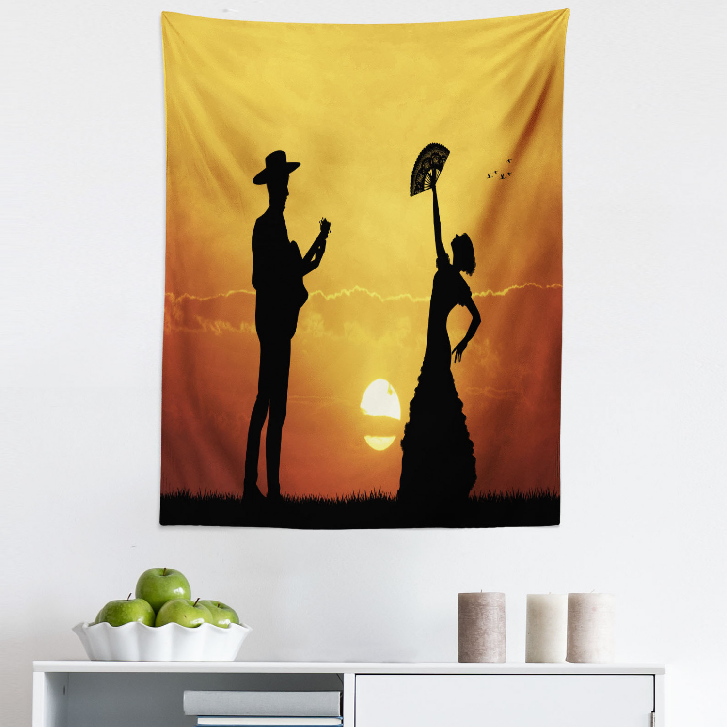 Spanish Tapestry, Flamenco Couple Dancer and Guitarist Silhouettes at ...