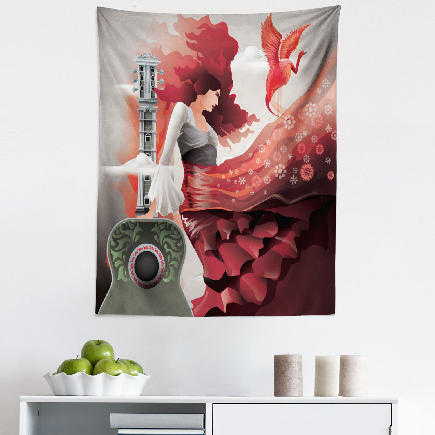 Spanish Tapestry, Spain Culture Theme with Flamenco Dancer Lady Guitar ...
