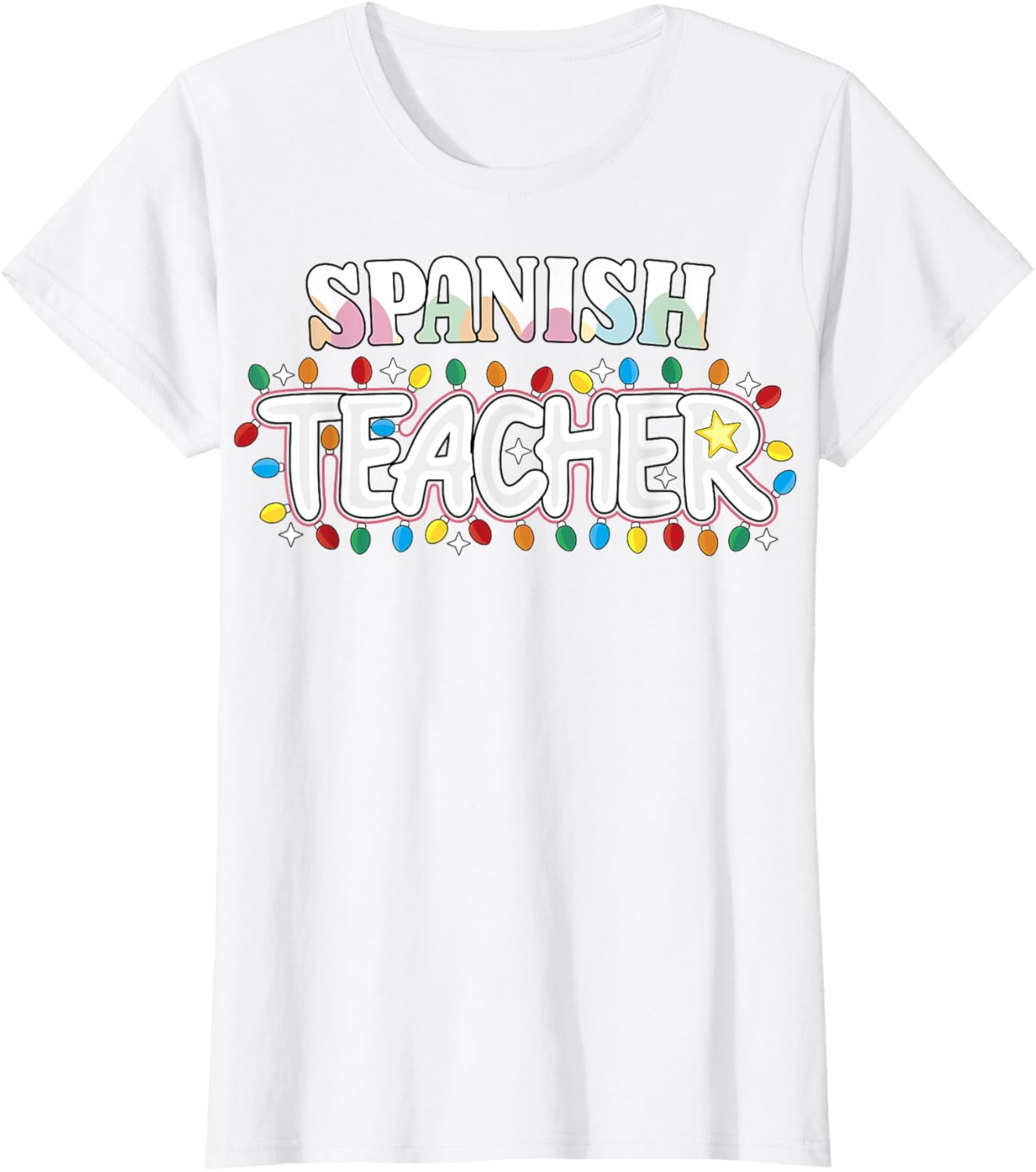 Spanish Teacher Christmas Lights Dual Language Teacher Crew T-Shirt ...