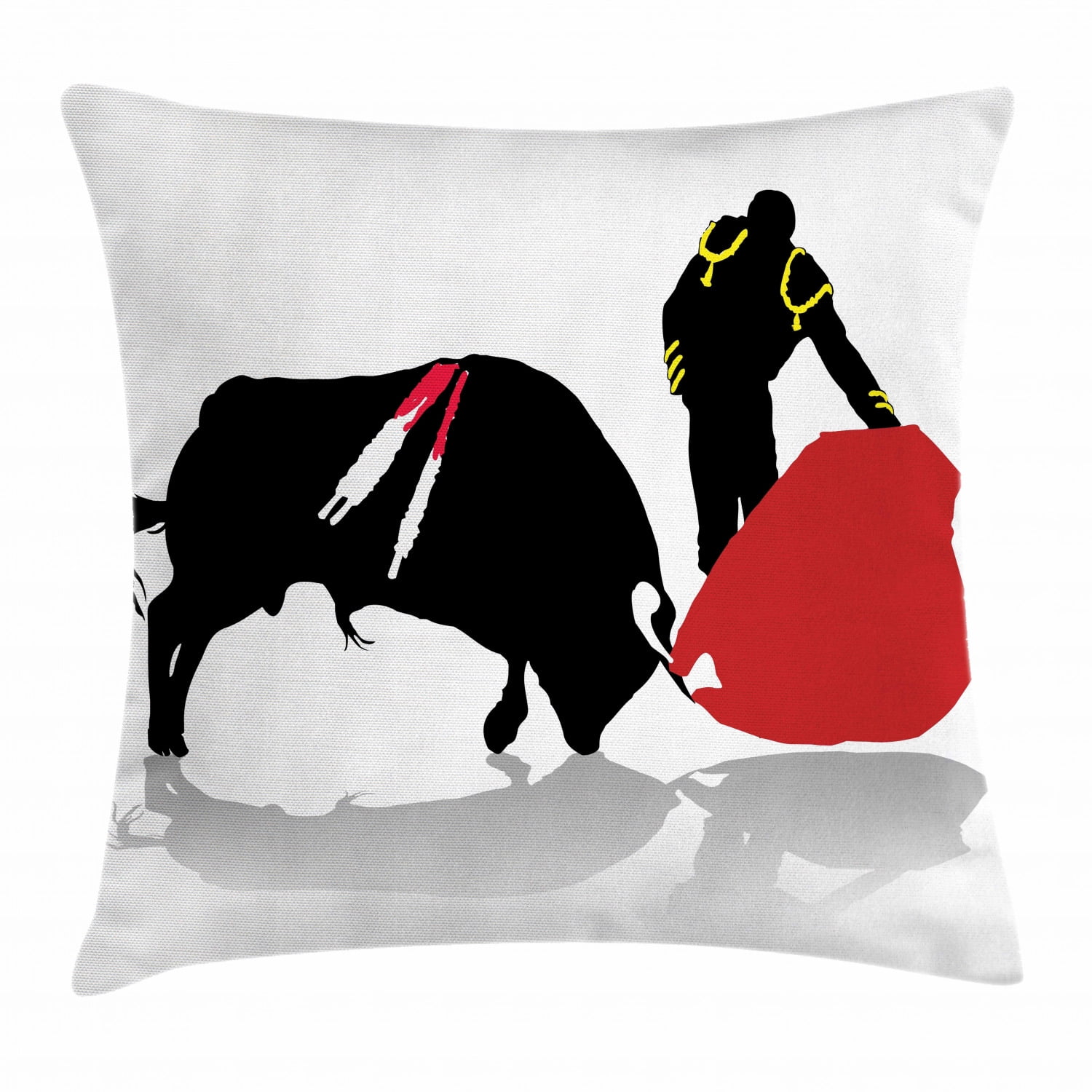 Spanish Throw Pillow Cushion Cover, Bullfighter in Action Arena Matador ...
