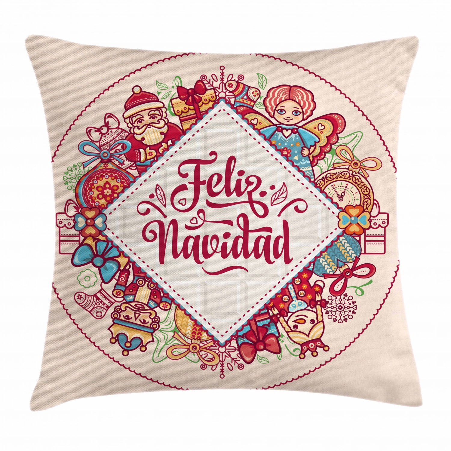 Spanish Throw Pillow Cushion Cover, Christmas Elements and Celebration ...