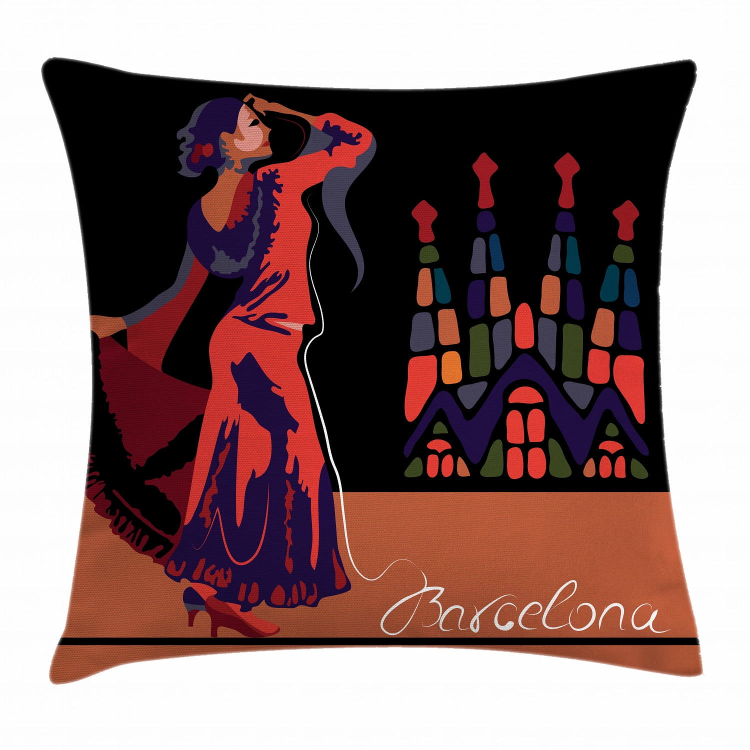 Spanish Throw Pillow Cushion Cover, Traditional Dancer Woman in ...
