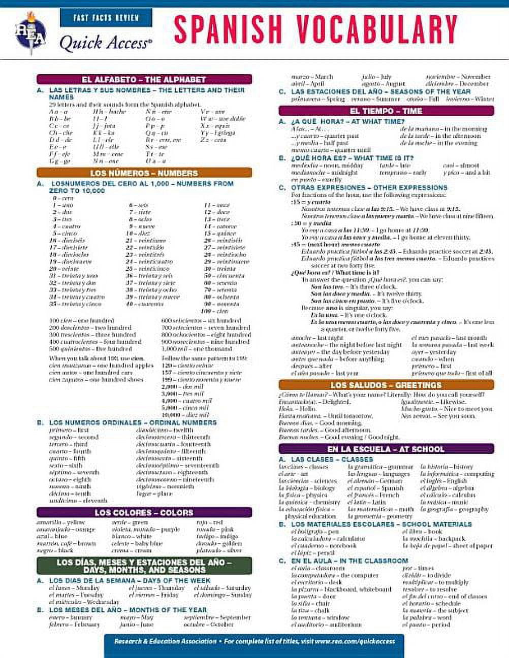 Spanish Vocabulary : Fast Facts Review - Walmart.com
