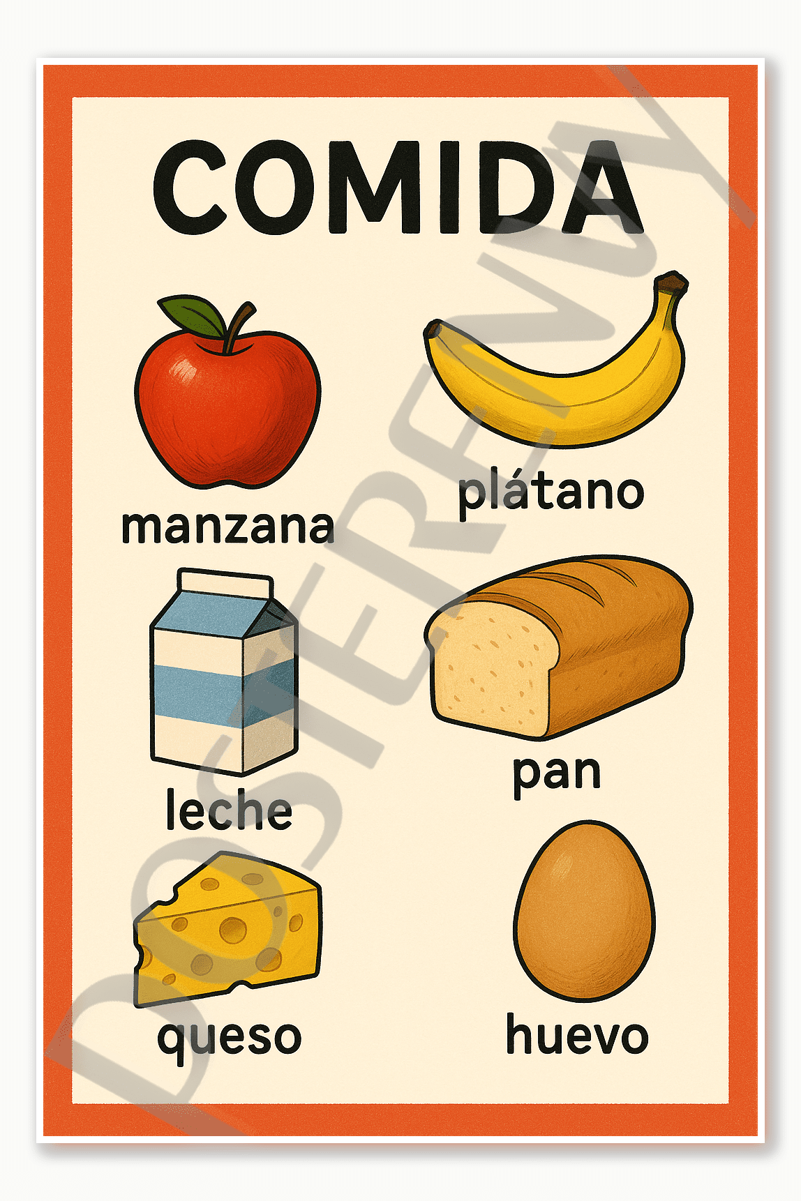 Spanish Vocabulary Food Comida Poster - 18 inch x 12 inch - Walmart.com
