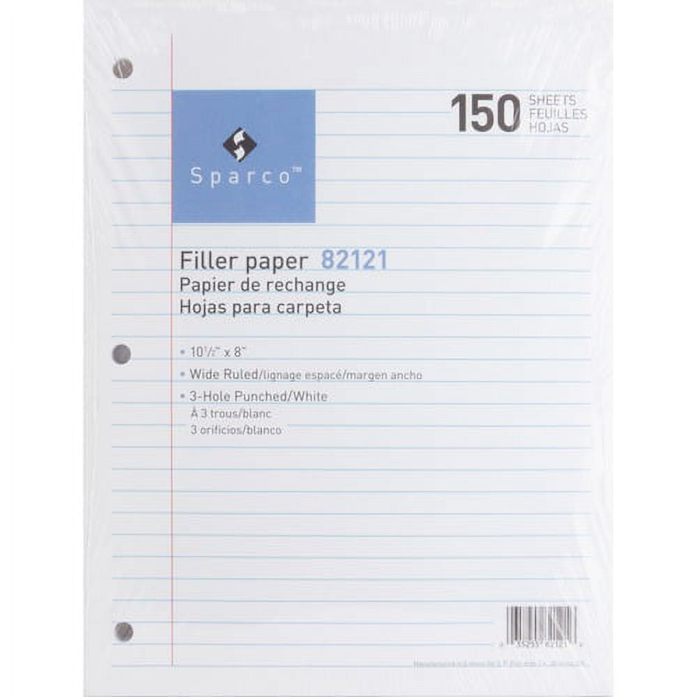 Sparco 3HP Standard White Filler Paper - 150 Sheets - Wide Ruled ...