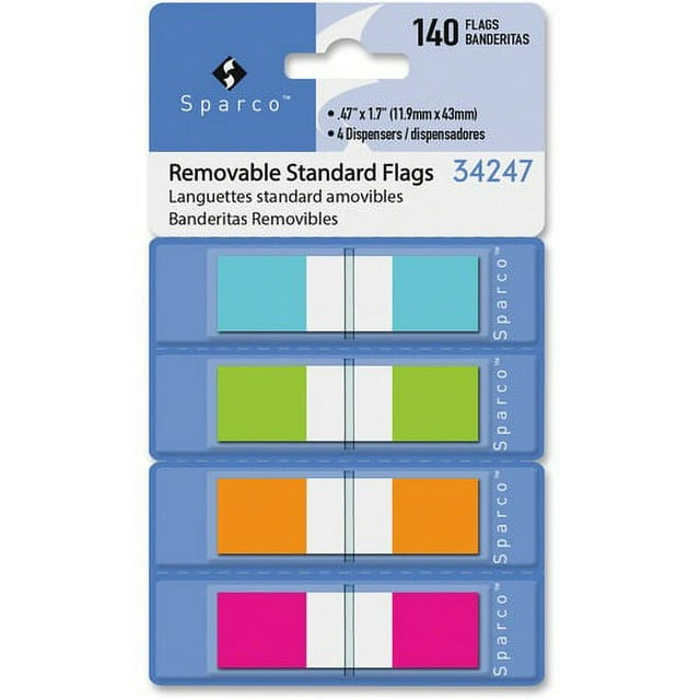 Sparco Pop-Up Dispenser Page Flags - 140 x Assorted - 0.50" - Assorted ...