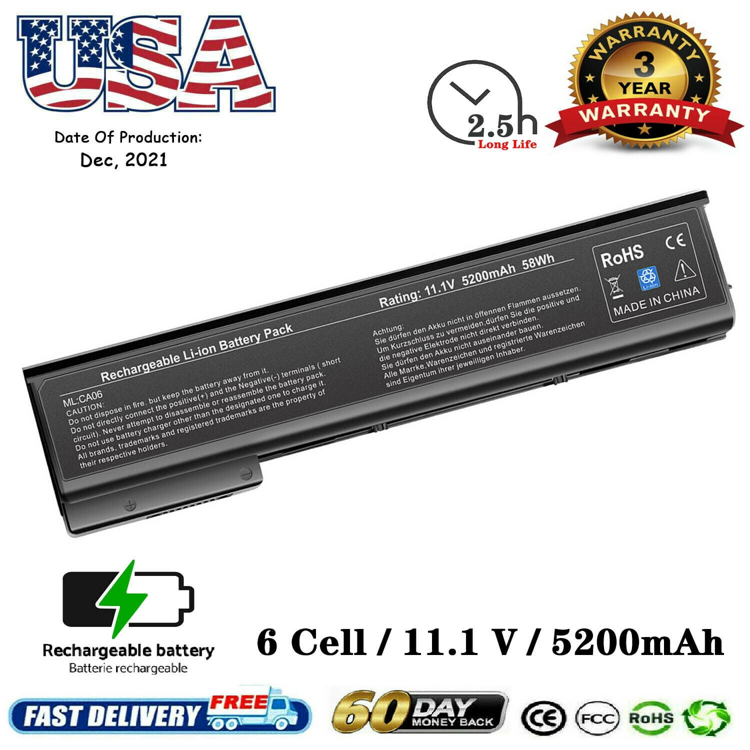 Spare 718755-001 Battery CA06 CAO6 for HP ProBook 640 645 650 655 G0 G1 ...
