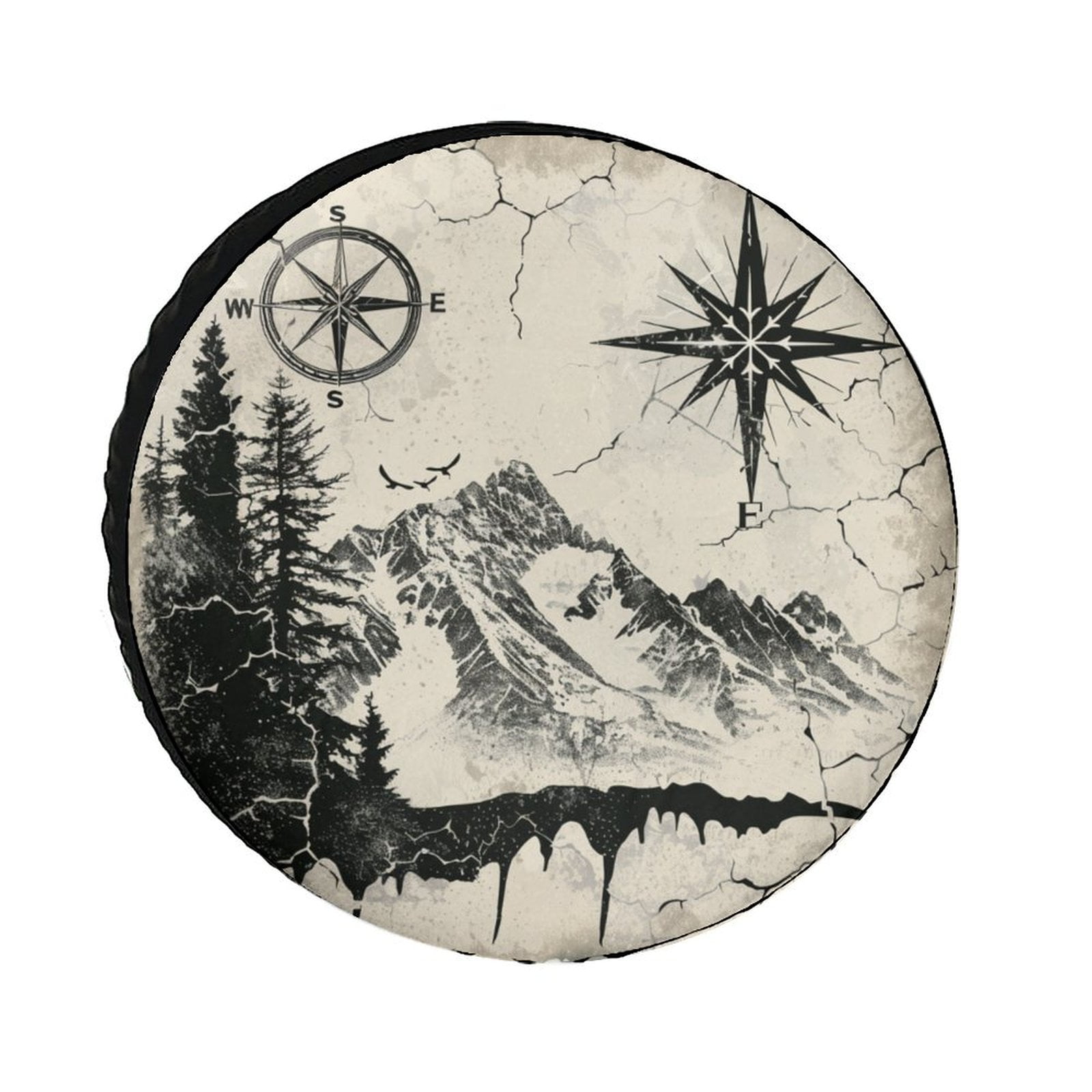 Spare Tire Cover 12 Inch Nature Mountain Compass Wheel Tire Cover ...