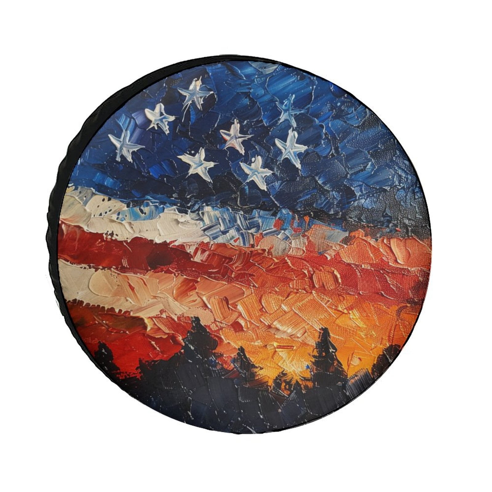 Spare Tire Cover 12 Inch Oil Painting American Flag with Forest Wheel ...