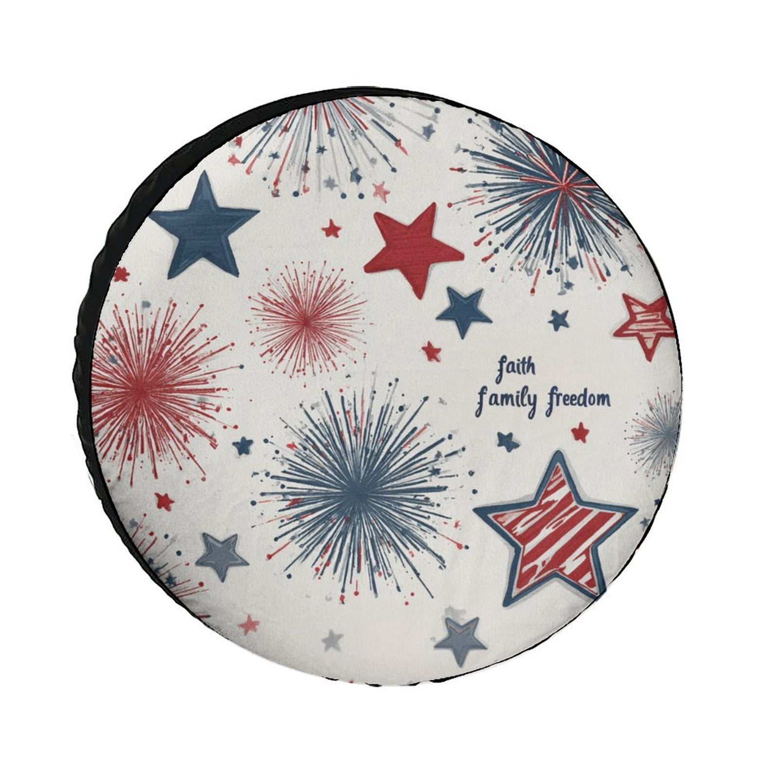 Spare Tire Cover 12inch Red Blue Stars Firework Faith Family Freedom ...