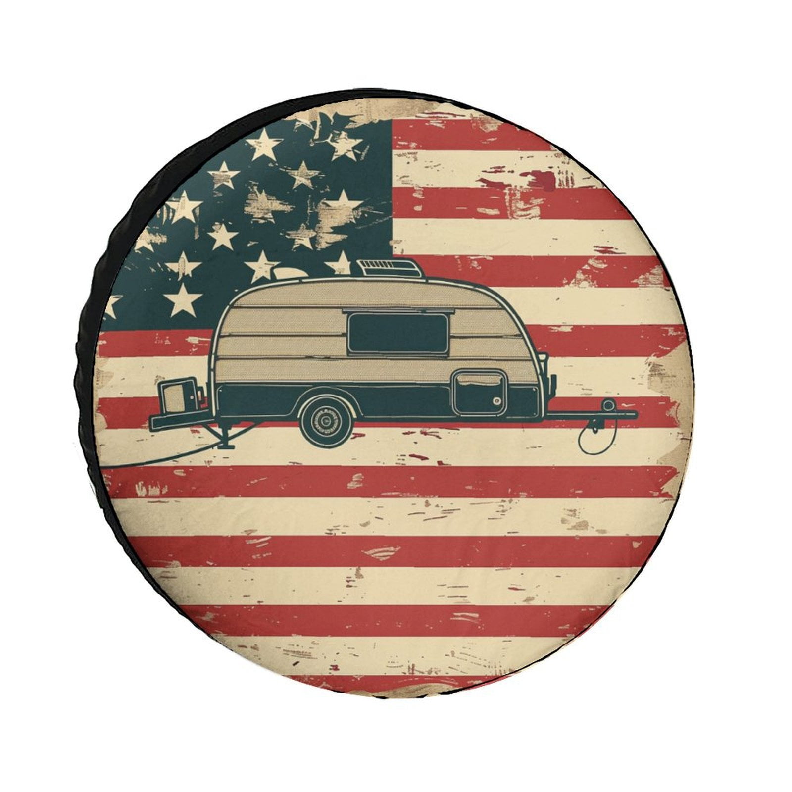 Spare Tire Cover 13 Inch Vintage American Flag with Camper Trailer ...