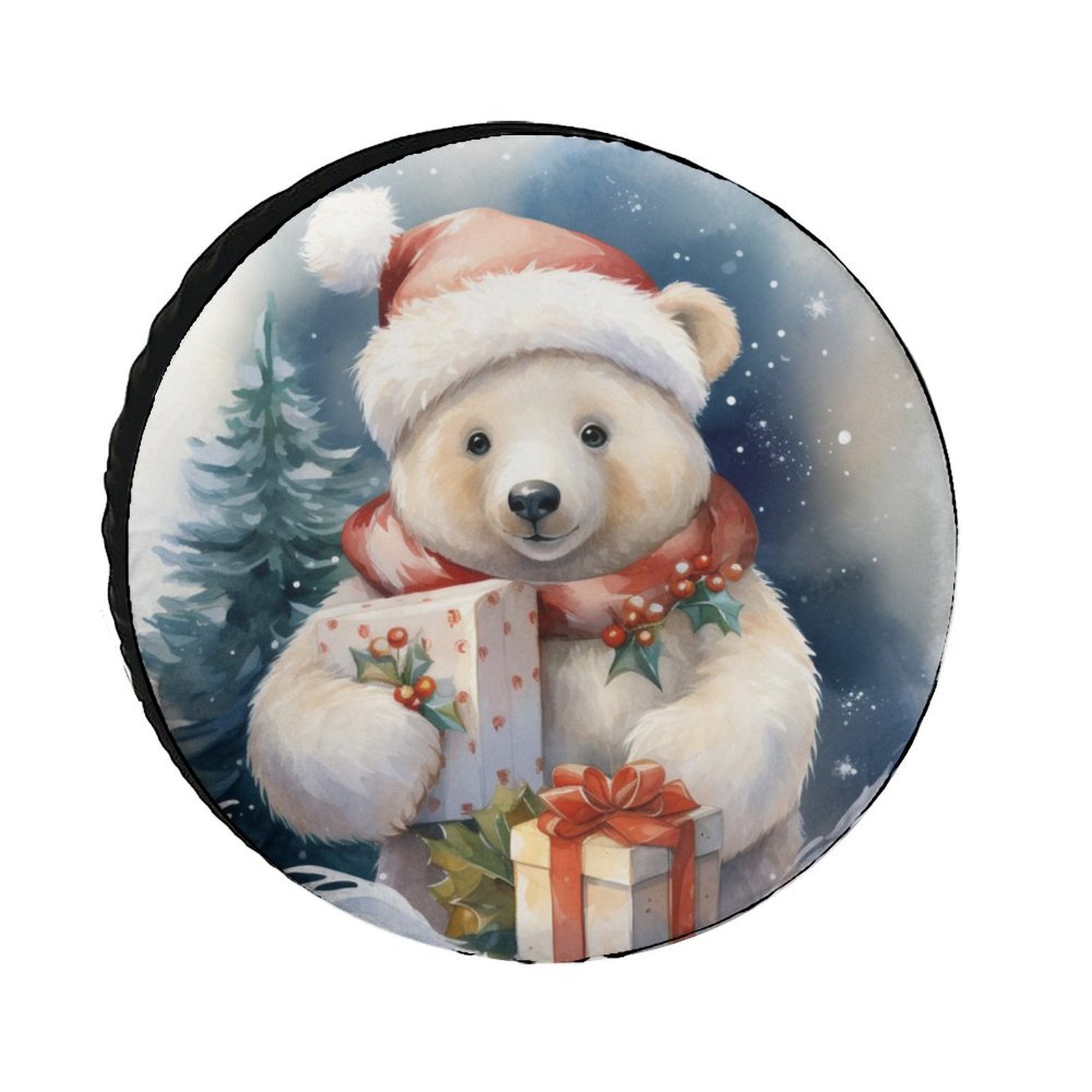 Spare Tire Cover 14inch Christmas Bear Cartoon Illustration Watercolor ...