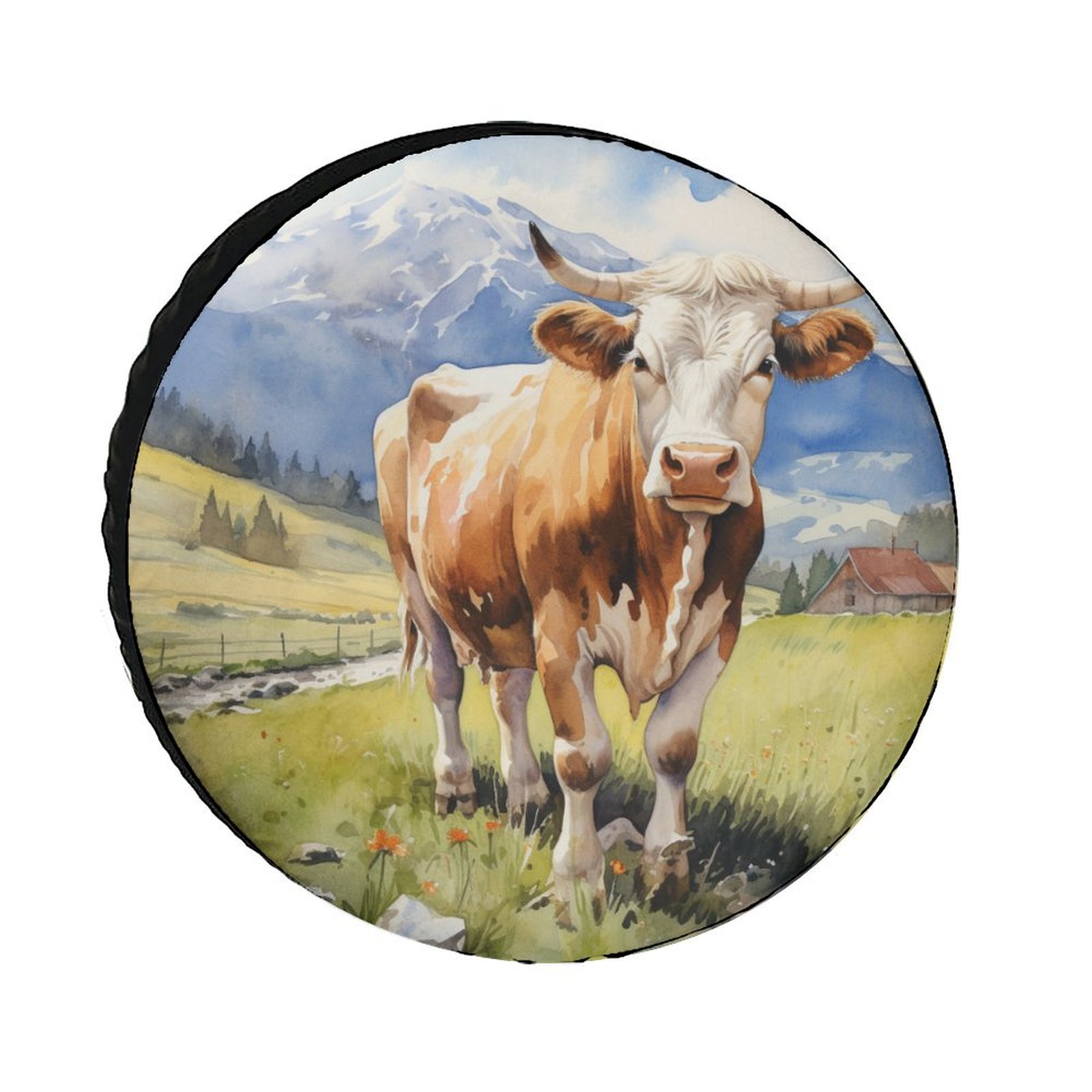 Spare Tire Cover 14inch Cow On A Pasture With Mountains Waterproof Sun ...