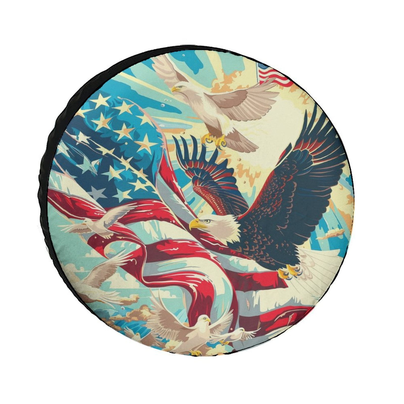 Spare Tire Cover Bald Eagle Flying American Flag Weatherproof Wheel ...