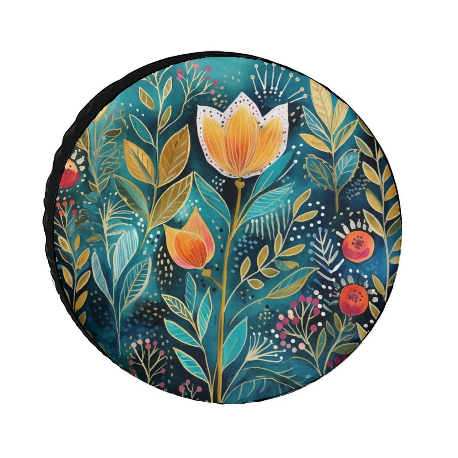 Spare Tire Cover Blue Yellow Watercolor Floral Winter Design Waterproof ...
