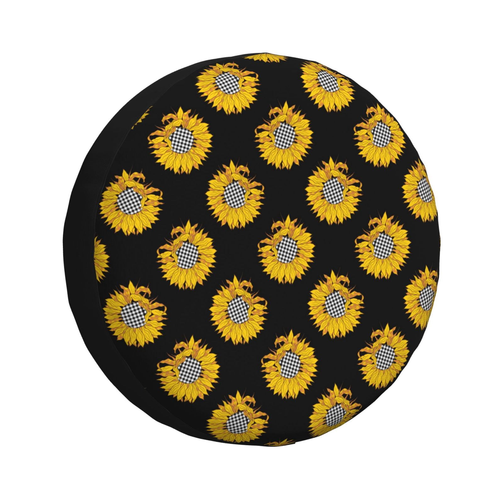 Spare Tire Cover Buffalo plaid sunflowers black Waterproof Trailer Tire ...
