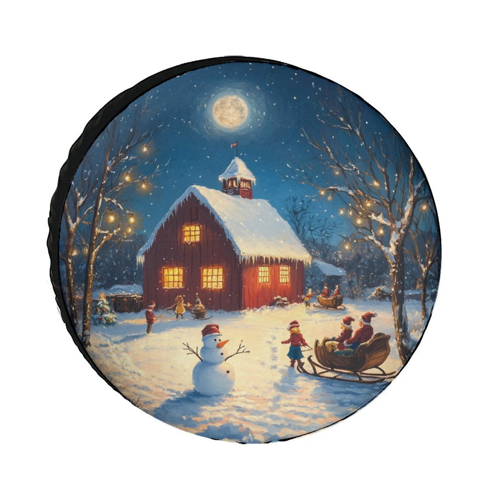 Spare Tire Cover Christmas Night Scene with The Red Barn Wheel ...