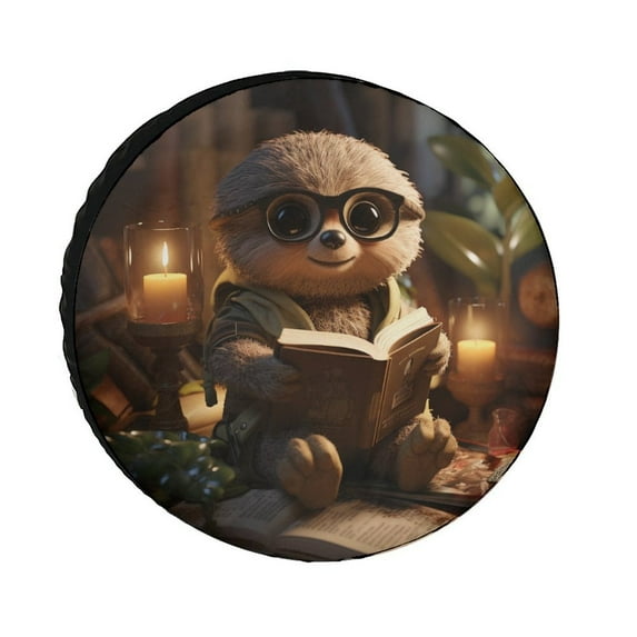 Spare Tire Cover Cute Cartoon Bookworm Sloth Reading Books Weatherproof ...