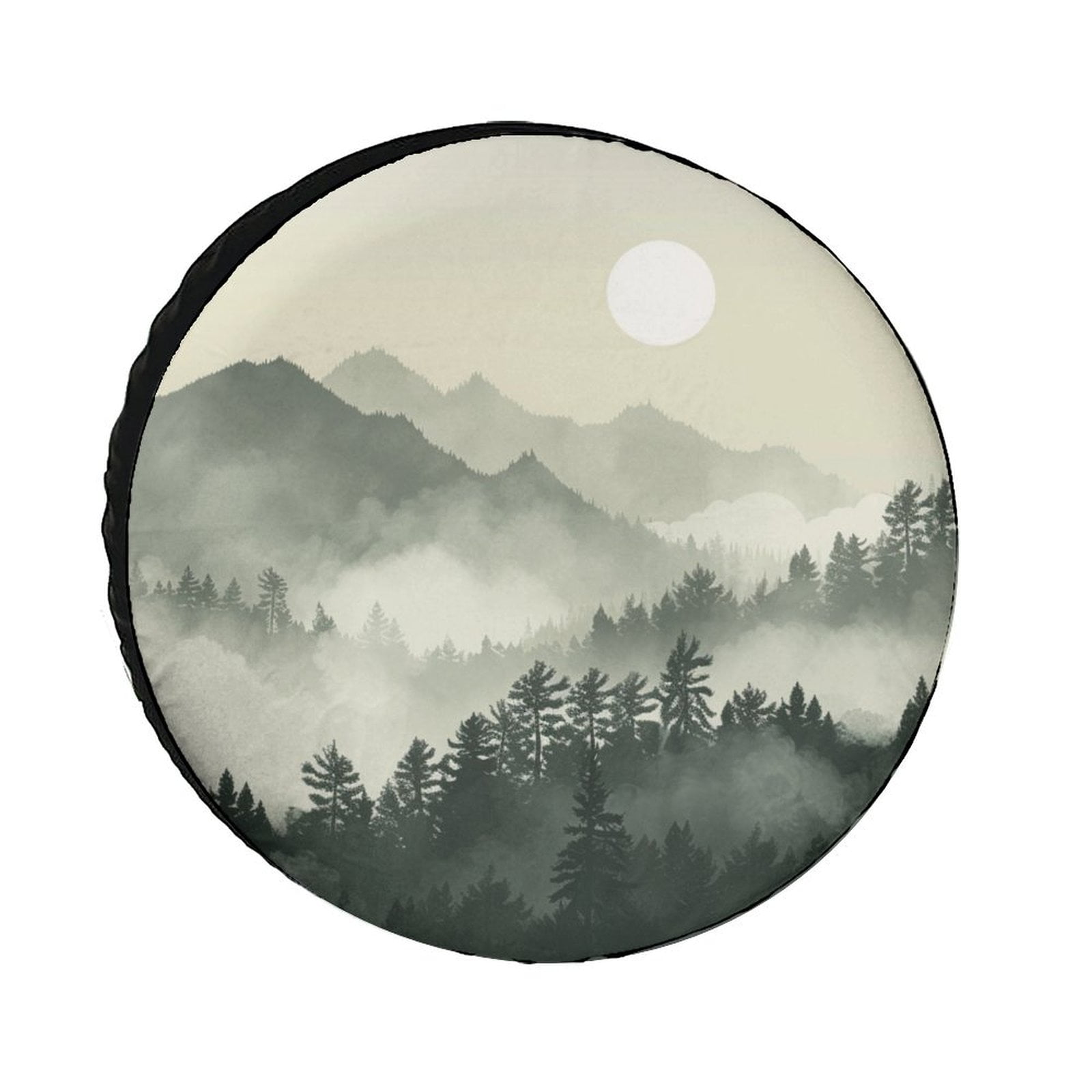 Spare Tire Cover Foggy Forest Landscape with Pine Trees And Mountains ...