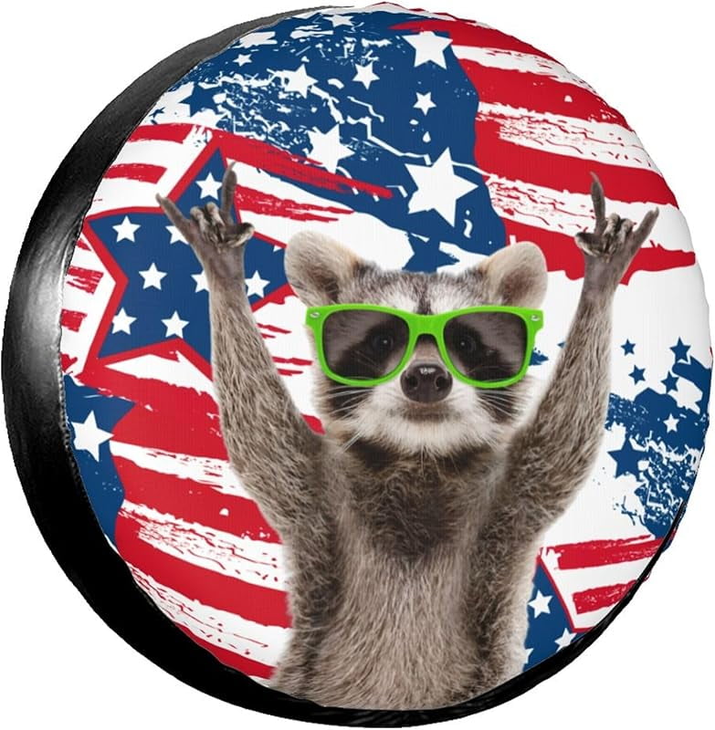 Spare Tire Cover Funny Raccoon and American Flag Tire Covers ...